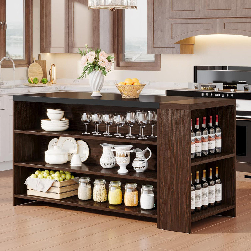Red Barrel Studio® 55" Kitchen Island with5 Shelves Storage,Wood Coffee Bar Table Storage ...